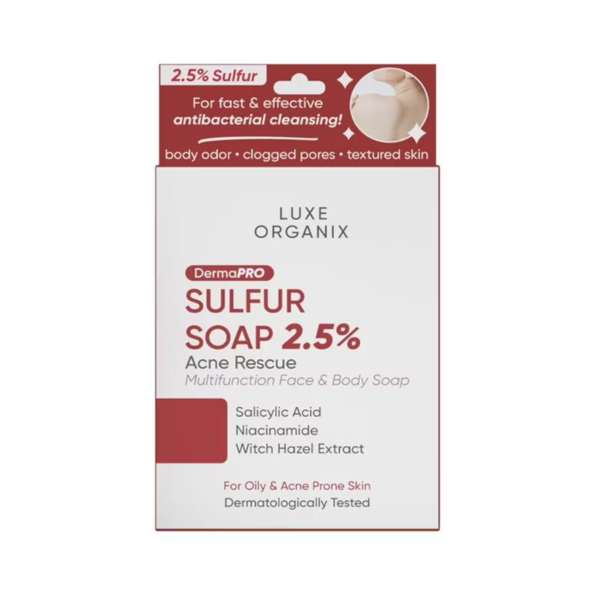 Luxe Organix DermaPRO Sulfur Soap 2.5% Acne Rescue 80g – SCT Beauty